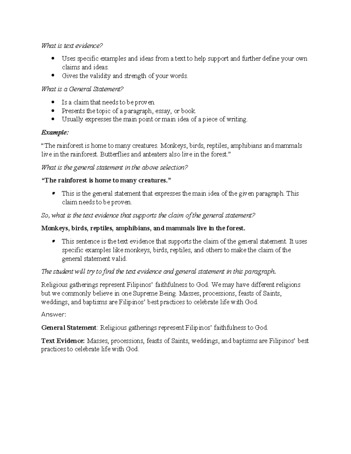 What is text evidence - What is text evidence? Uses specific examples and ideas from a text to ...