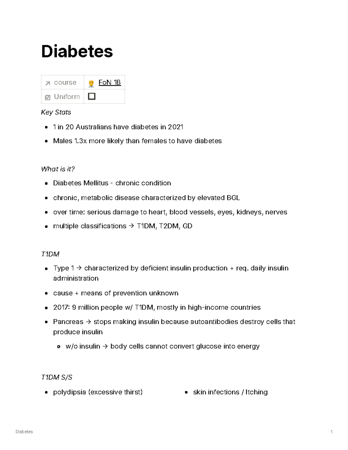 Diabetes Stat Sheet - Diabetes course FoN 1B Uniform Key Stats 1 in 20 ...