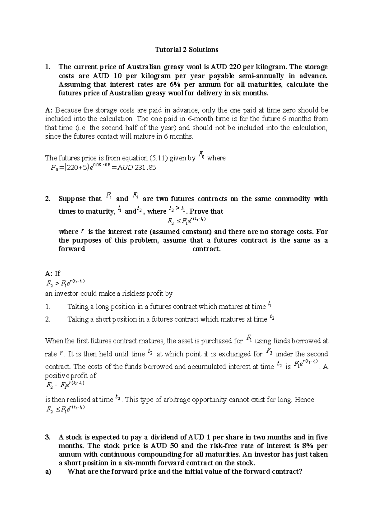 Tutorial 2 Solutions - lecture notes - Tutorial 2 Solutions The current ...