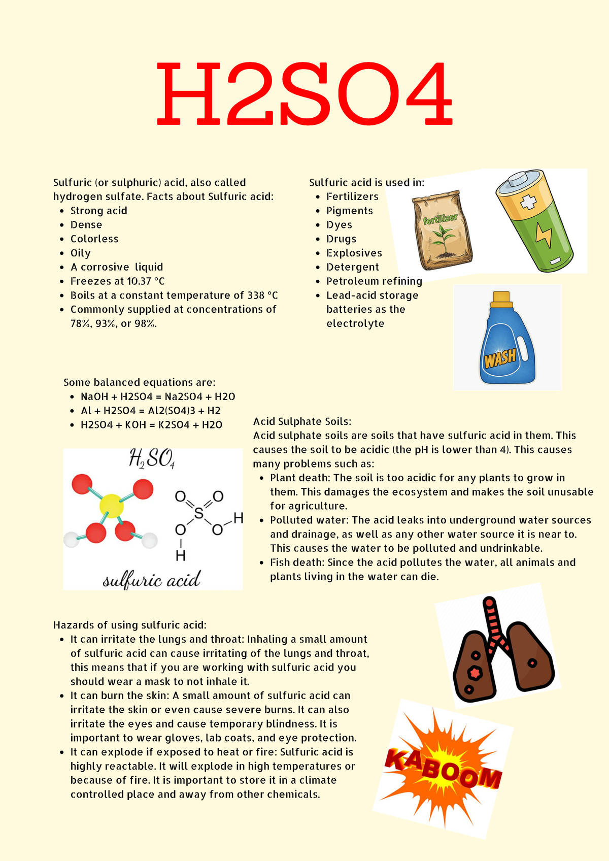 H2SO4 - H2SO Strong acid Dense Colorless Oily A corrosive liquid ...