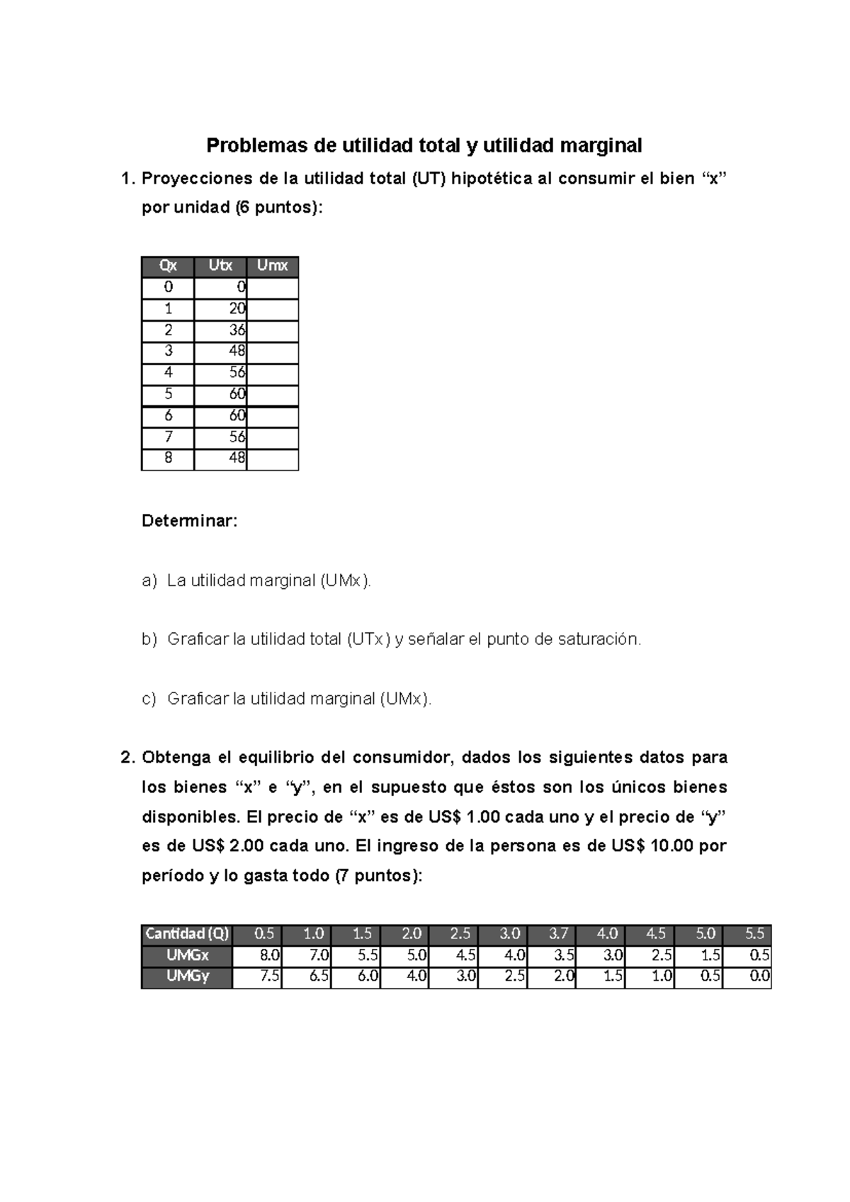 Problemas de utilidad total y utilidad marginal - Proyecciones de la ...