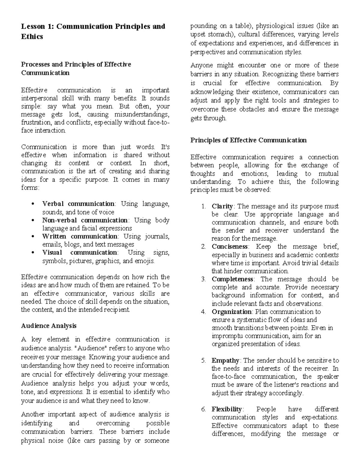 Purposive Communication simplified - Lesson 1: Communication Principles and Ethics Processes and ...