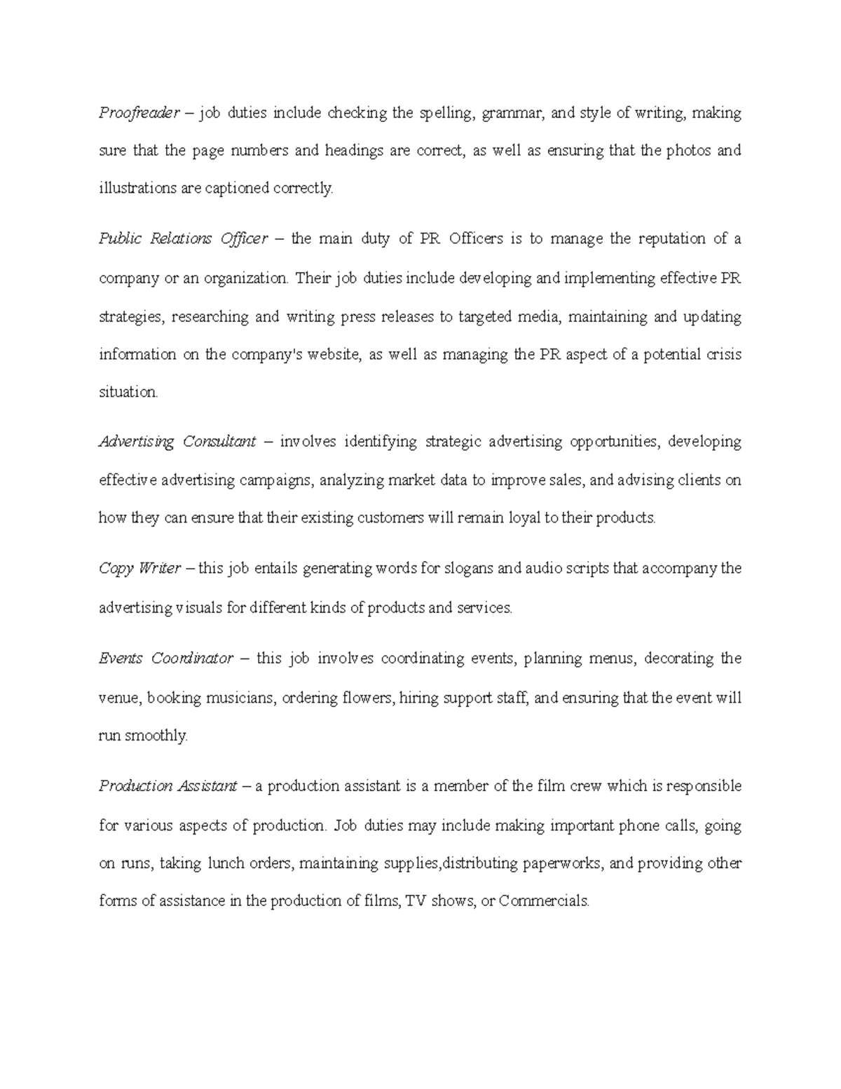 Research Draft - Job Profiles of Company - Sample Template ...