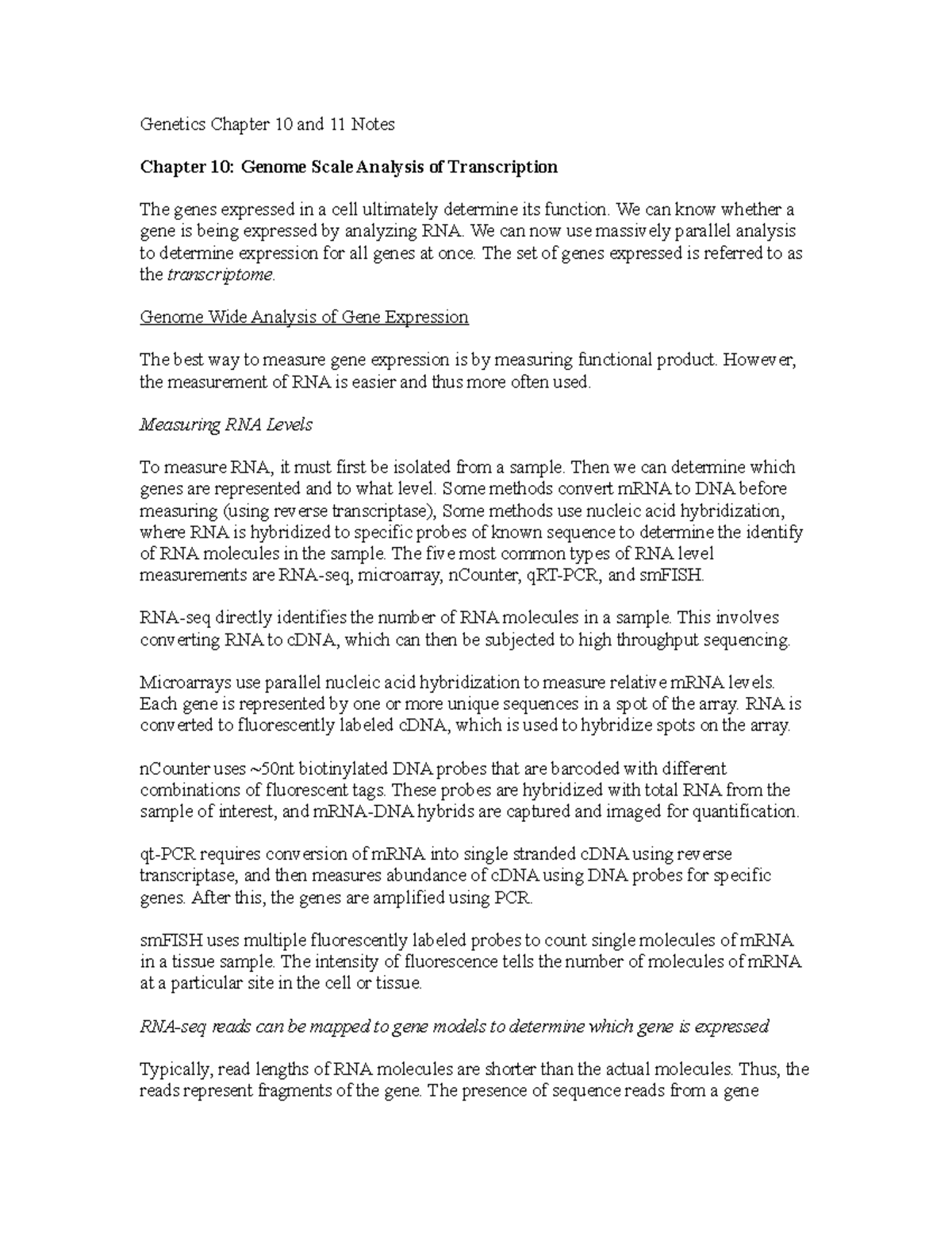 Bi 122 Ch 10 and 11 Textbook Notes - Genetics Chapter 10 and 11 Notes ...
