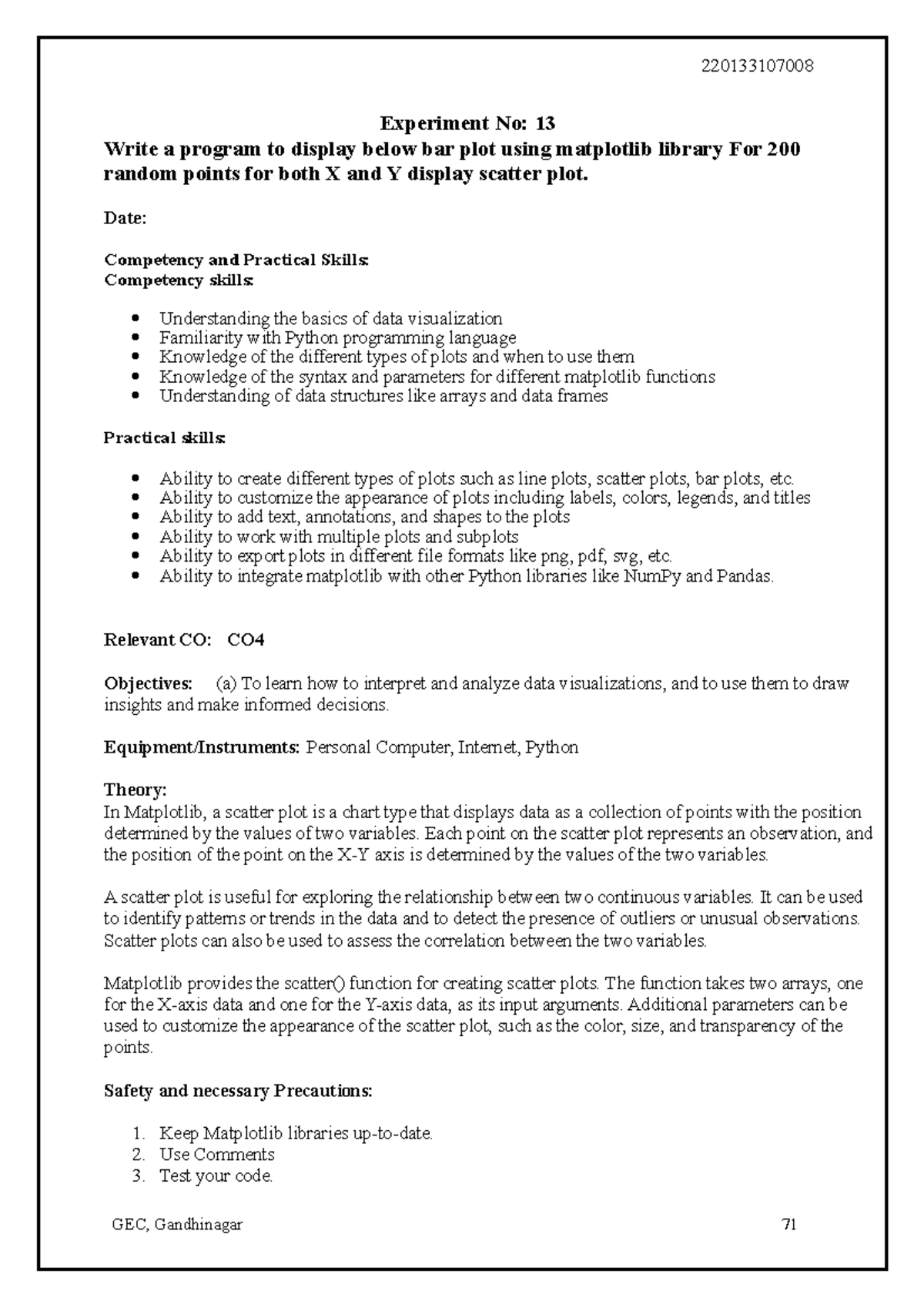 Practical 13 - Experiment No: 13 Write a program to display below bar plot using matplotlib ...