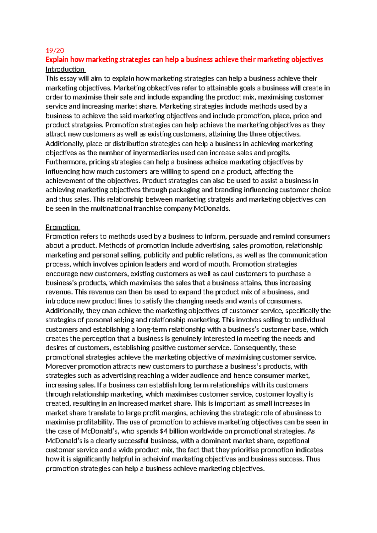 Business essay - 19/ Explain how marketing strategies can help a ...
