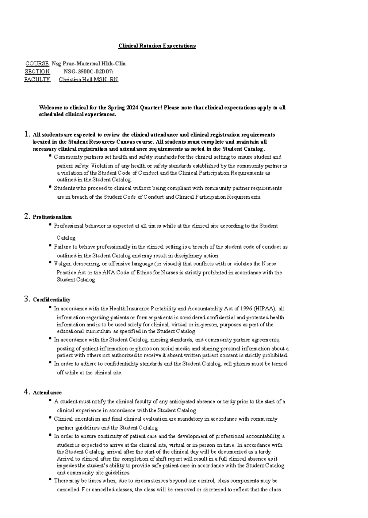 Clinical Expectations Spring 2024 D04 - Clinical Rotation Expectations ...