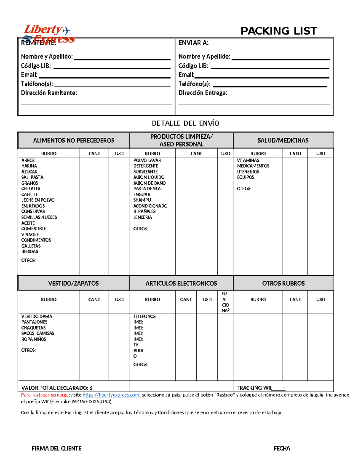 Nuevo formato packing list - PACKING LIST REMITENTE: Nombre y Apellido ...