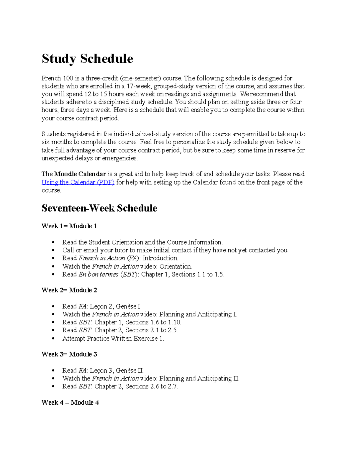 9-Study Schedule-French 100 - Study Schedule French 100 is a three ...