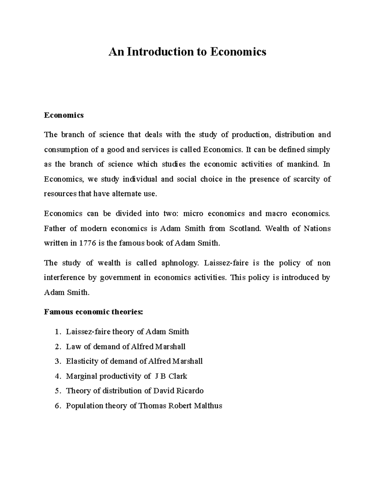 An Introduction to Economics - An Introduction to Economics Economics ...