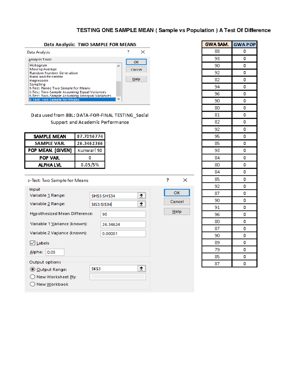 Pscyh Stats - LAB EXAM Reviewer - GWA SAM. GWA POP POP MEAN. (GIVEN ...