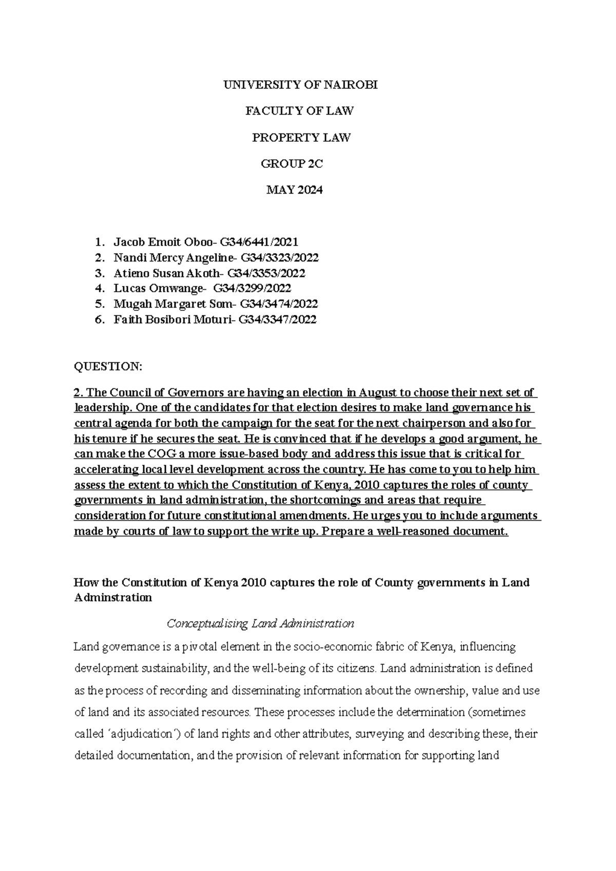 Group 2C Property Law Assignment - UNIVERSITY OF NAIROBI FACULTY OF LAW ...