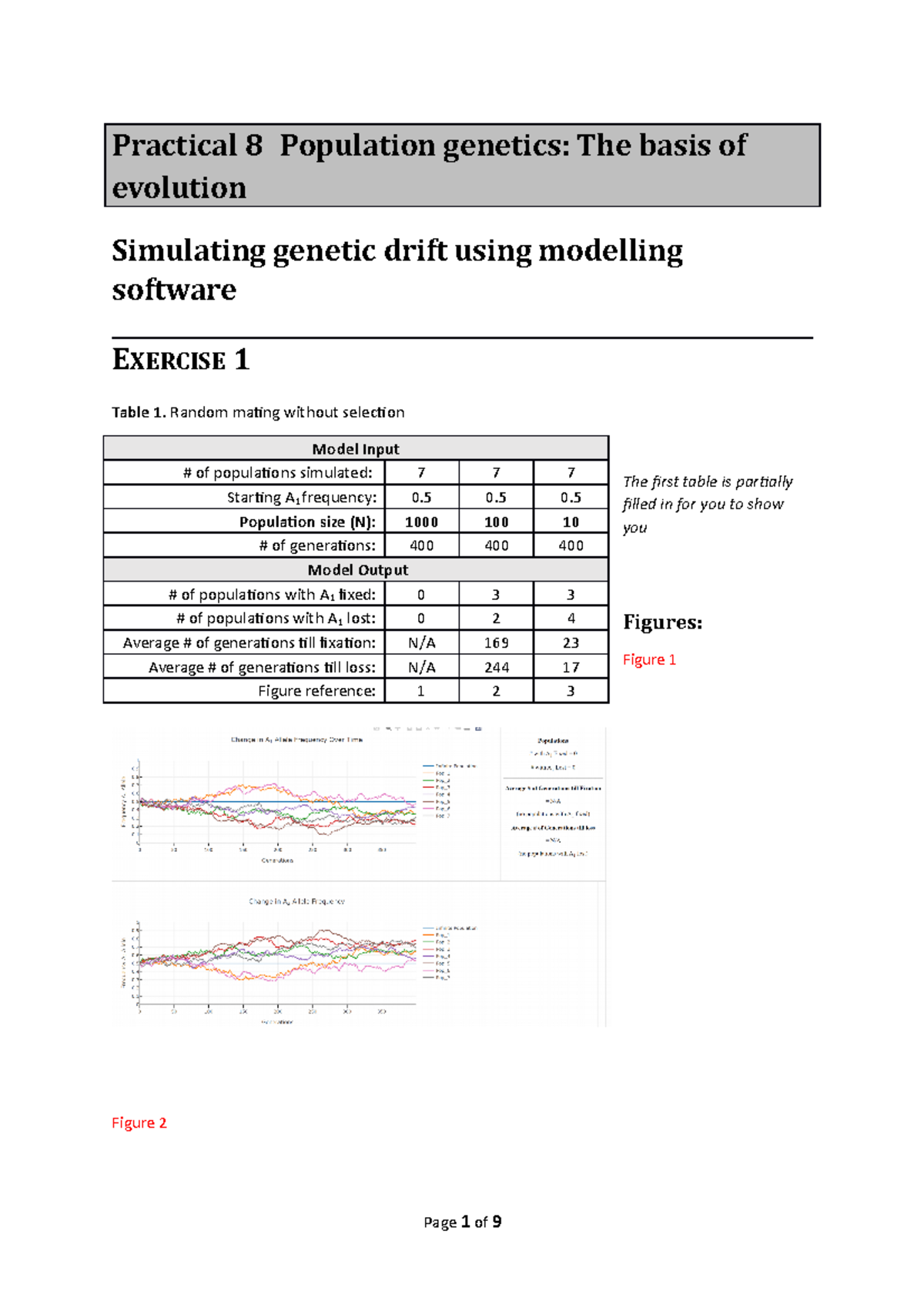 Practical 8 Genetic Drift Modelling Student Template BIOL1X06 2022 - Practical 8 Population ...