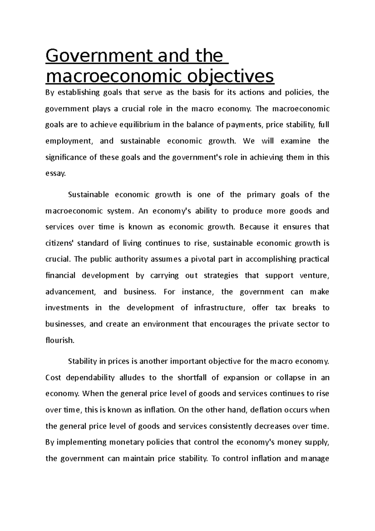 Government and the macroeconomic objectives - Government and the ...