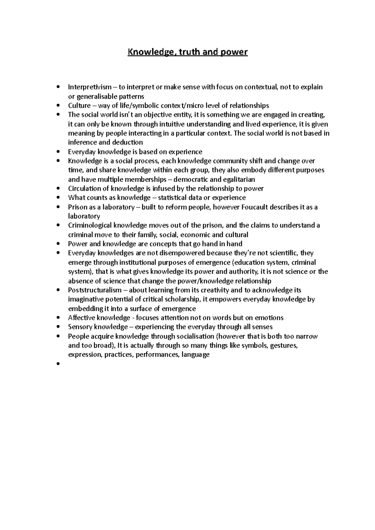 Knowledge, Truth and power - Knowledge, truth and power Interpretivism ...