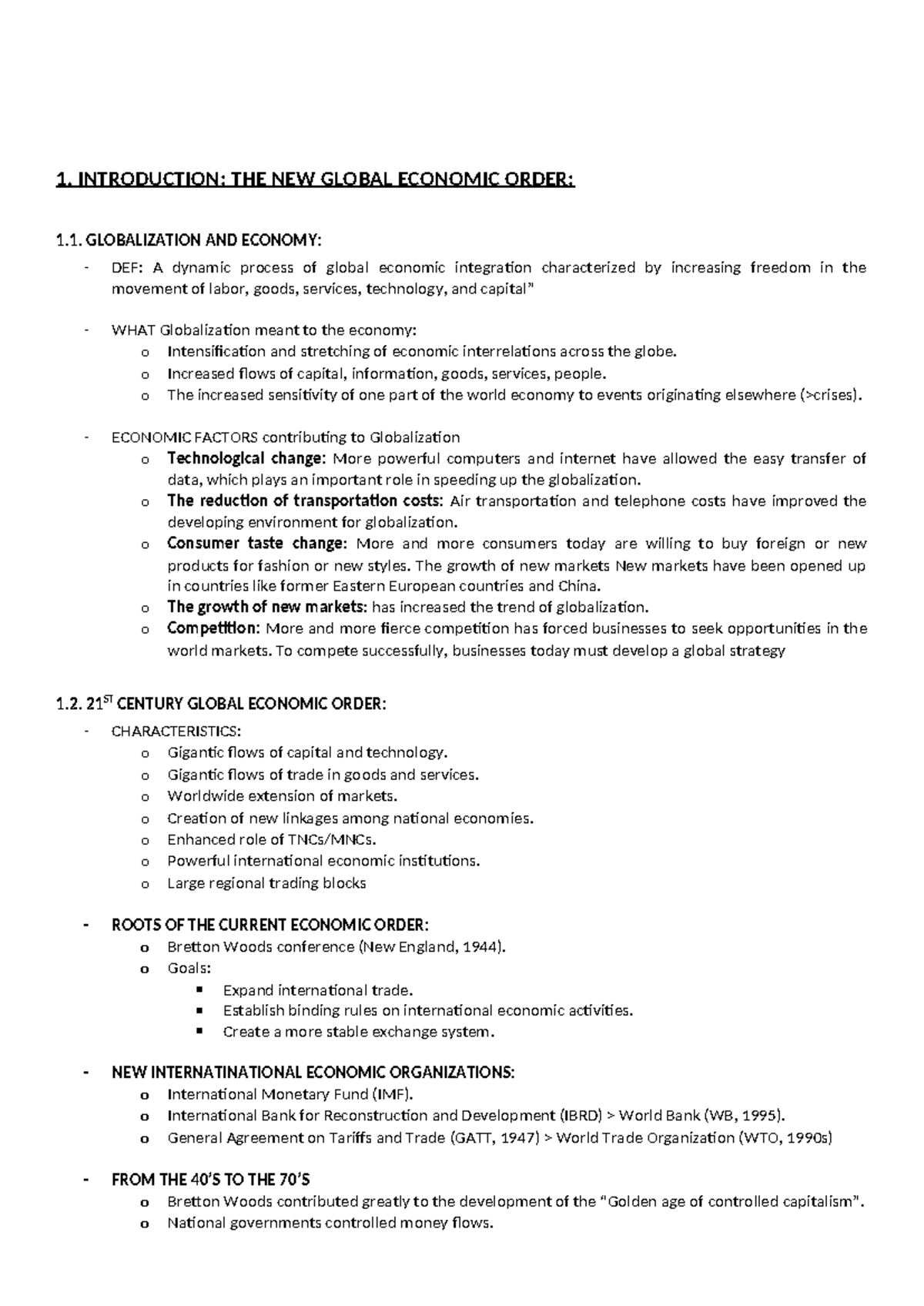 UNIT 4. Globalization and production - 1. INTRODUCTION: THE NEW GLOBAL ...