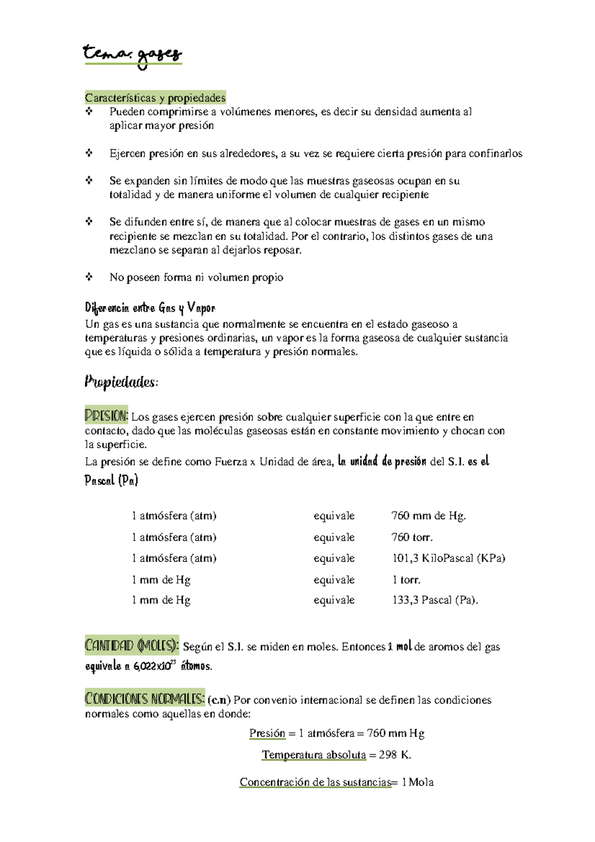 Gases - Tema: Gases Características y propiedades Pueden comprimirse a ...