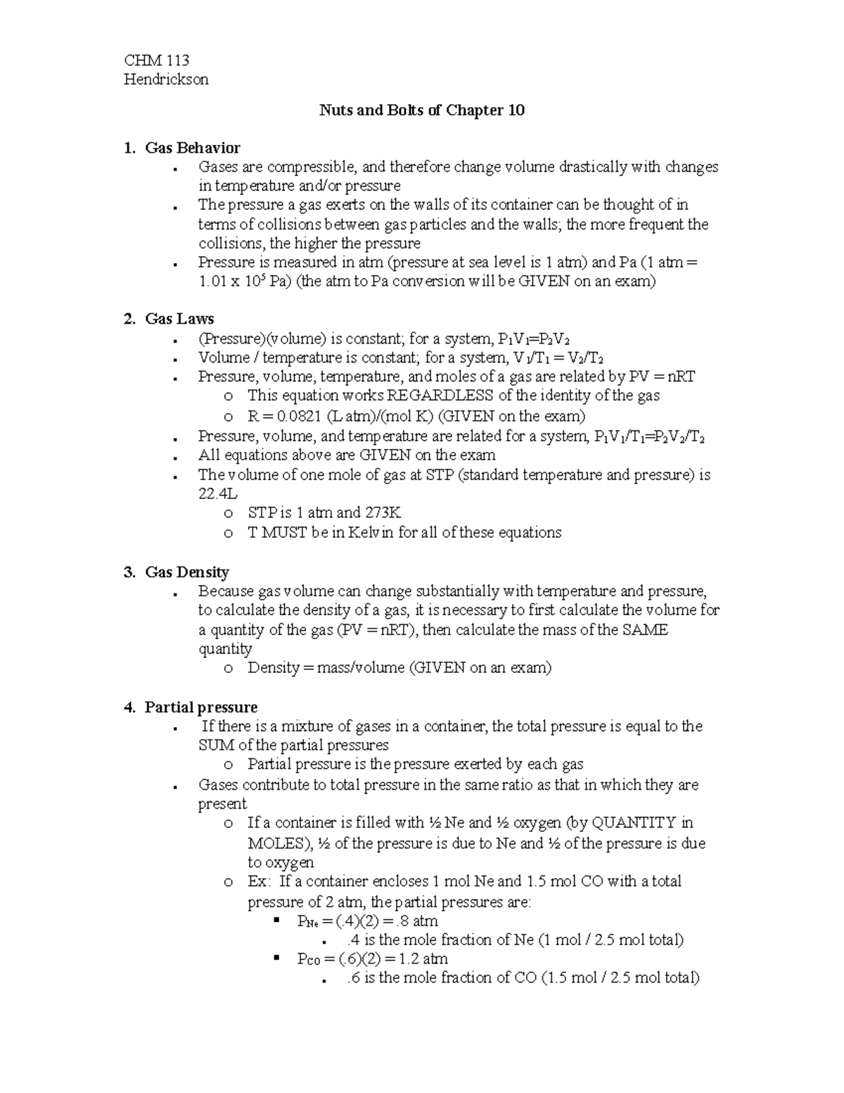 Nuts and Bolts of Chapter 10 - CHM 113 Hendrickson Nuts and Bolts of ...