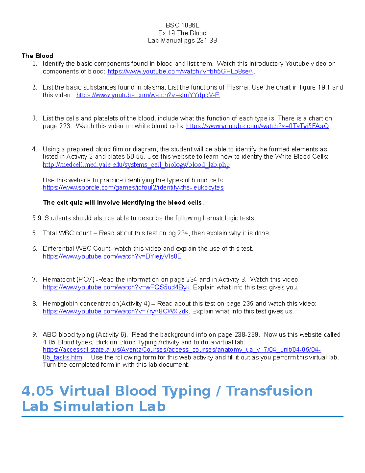 Ap2 ex 19 Blood online lab document c4 - BSC 1086L Ex 19 The Blood Lab ...