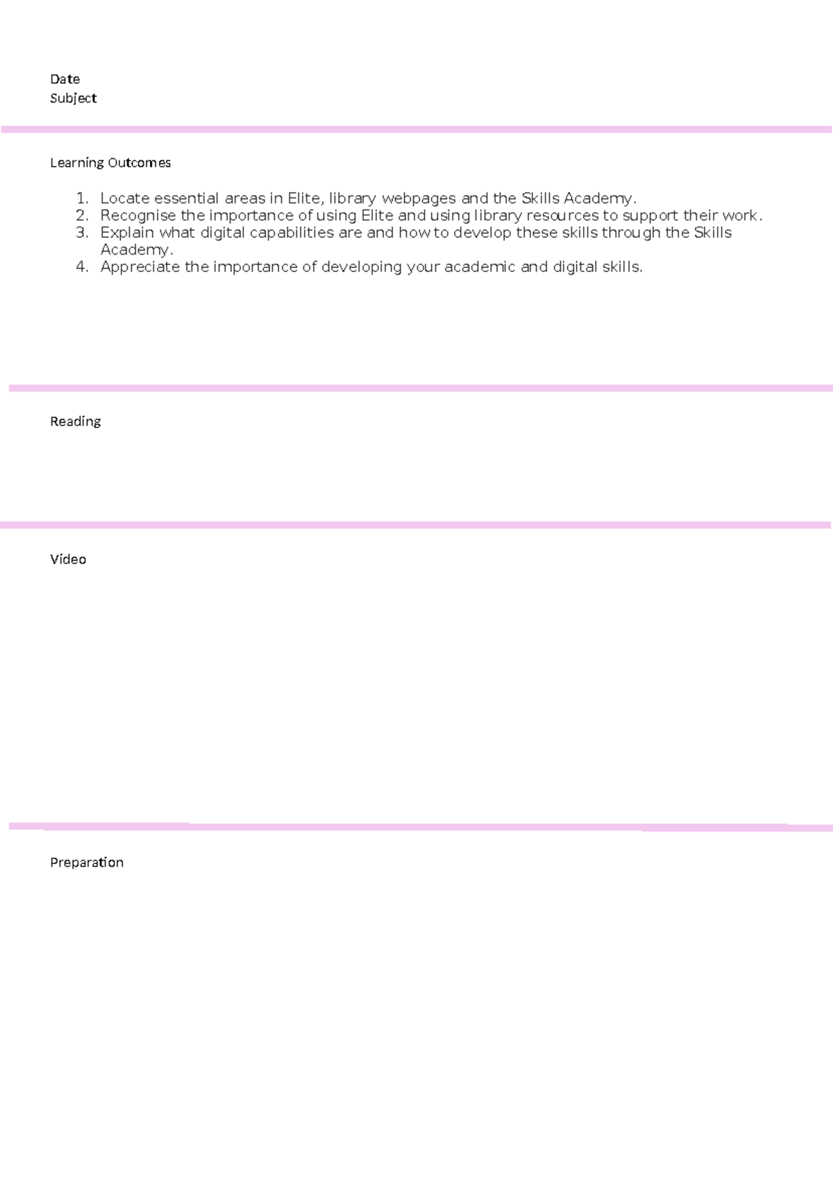 Unit 1 - notes - Date Subject Learning Outcomes 1. Locate essential ...
