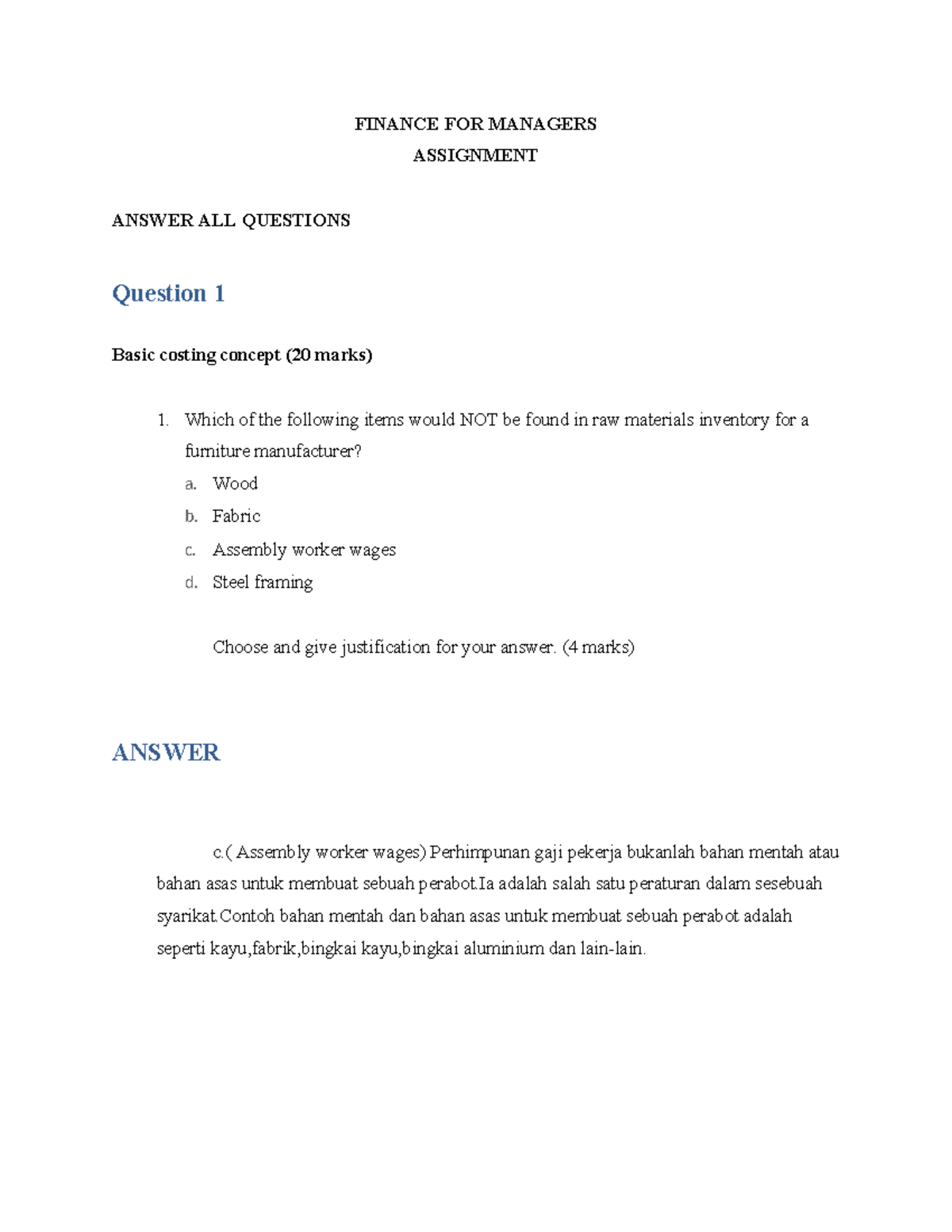 Finance FOR Managers assignment - FINANCE FOR MANAGERS ASSIGNMENT ...