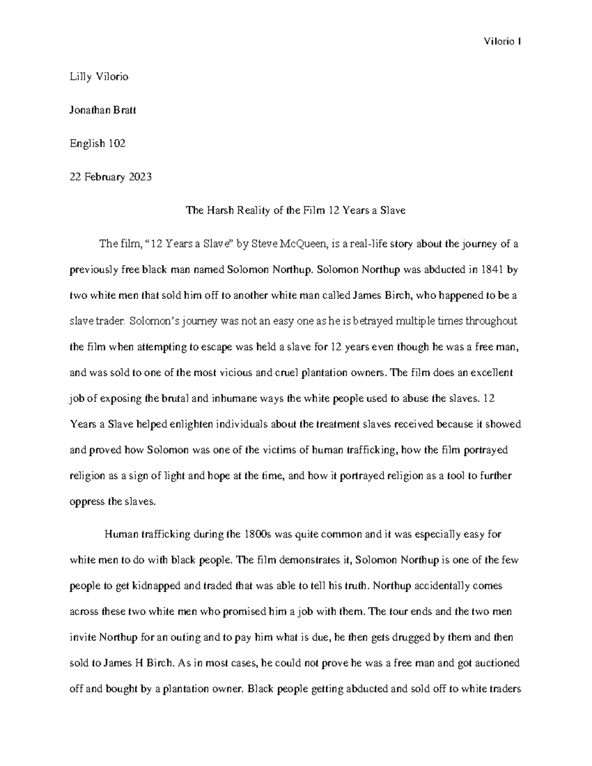 The Harsh Reality of the Film 12 Years a Slave Page numbers - Vilorio 1 ...