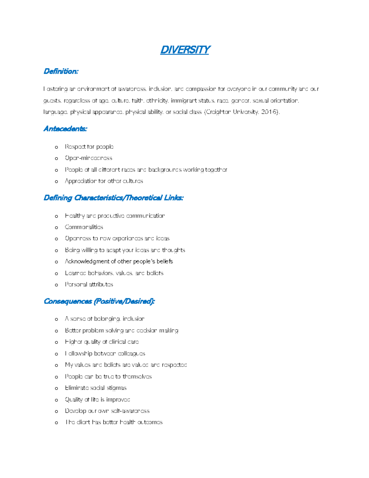 Diversity Concept Analysis - DIVERSITY Definition: Fostering an ...