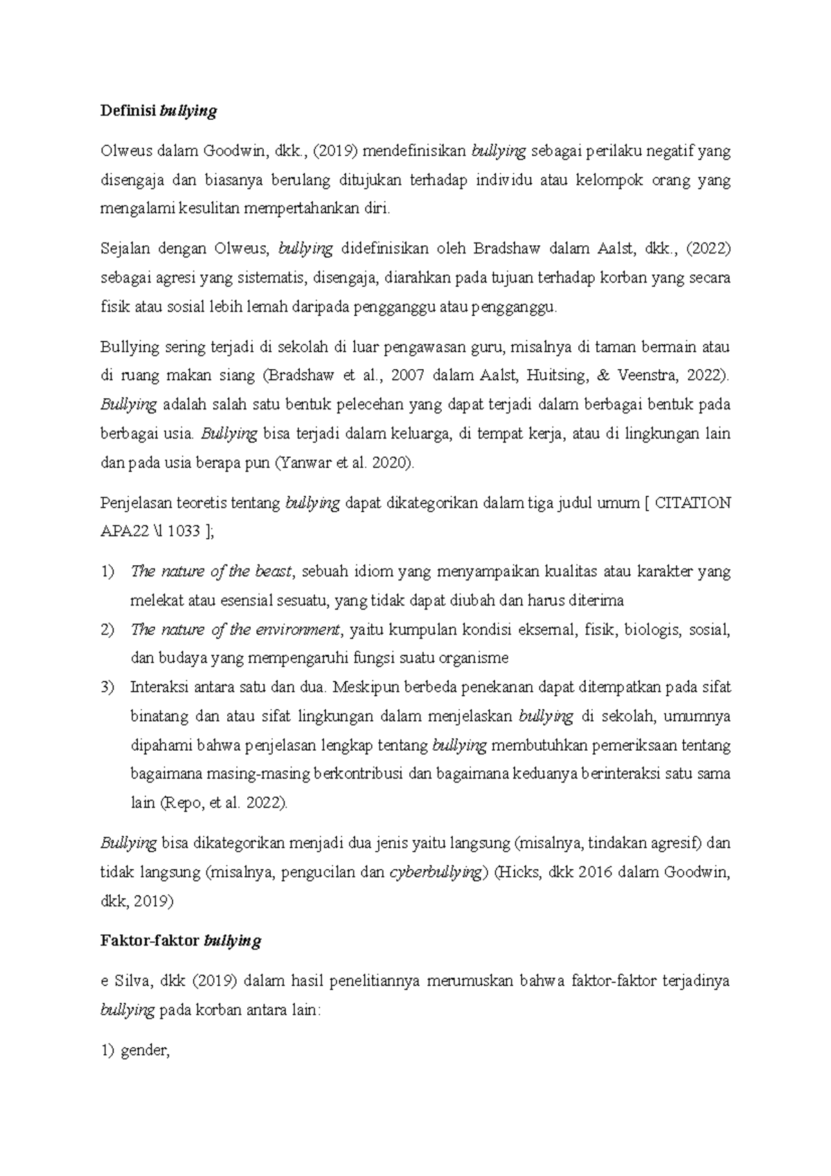 Teori Bullying remaja - Definisi bullying Olweus dalam Goodwin, dkk ...