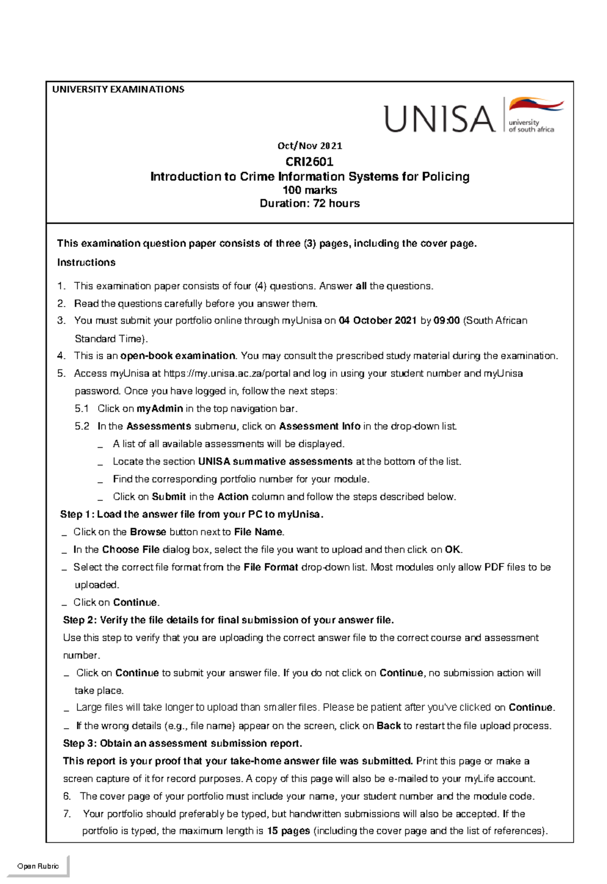 CRI2601 Oct-Nov 2021 Examination Paper - UNIVERSITY EXAMINATIONS Oct ...