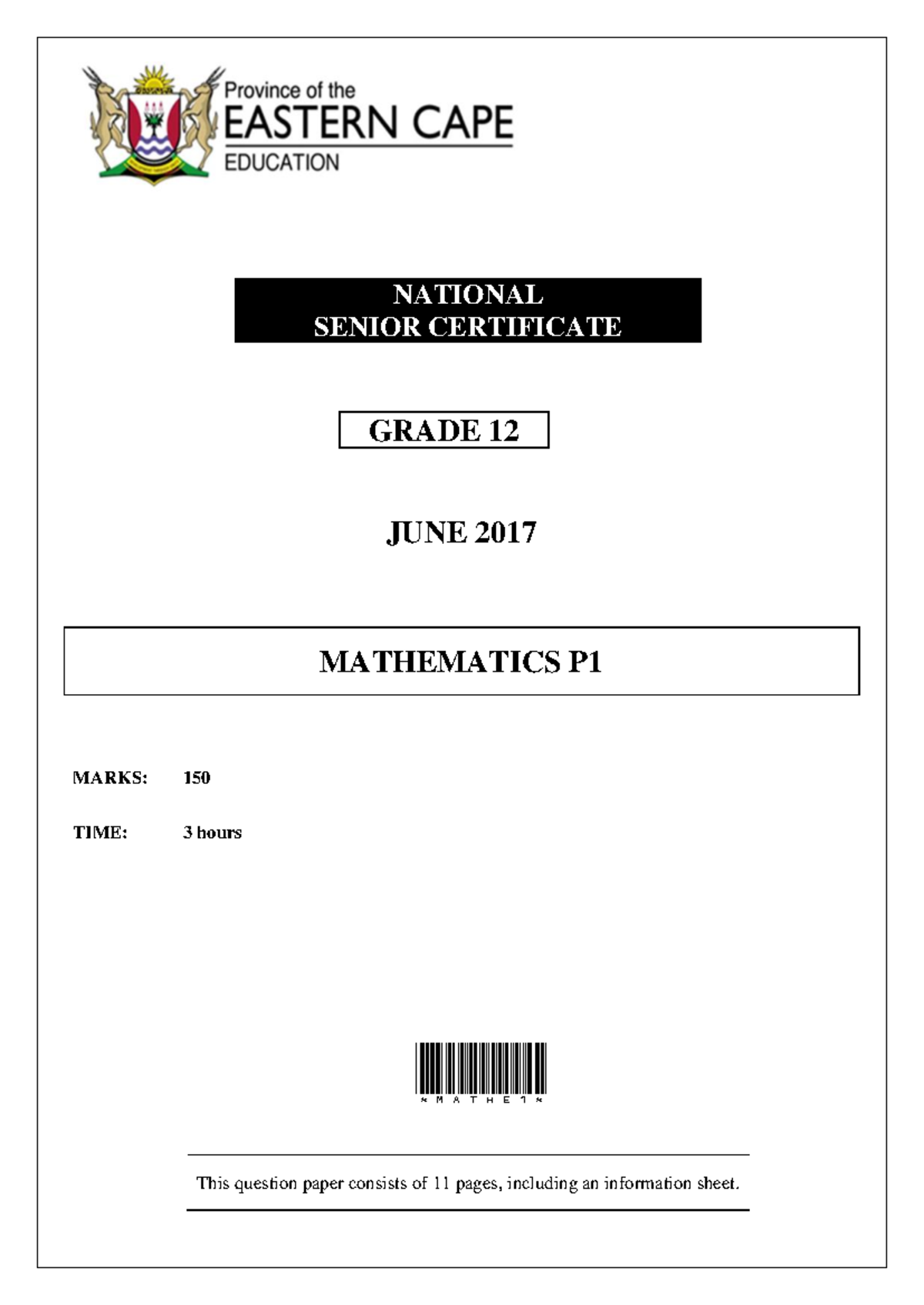 2017 Grade 12 Math June Paper 1 EC - NATIONAL SENIOR CERTIFICATE GRADE ...