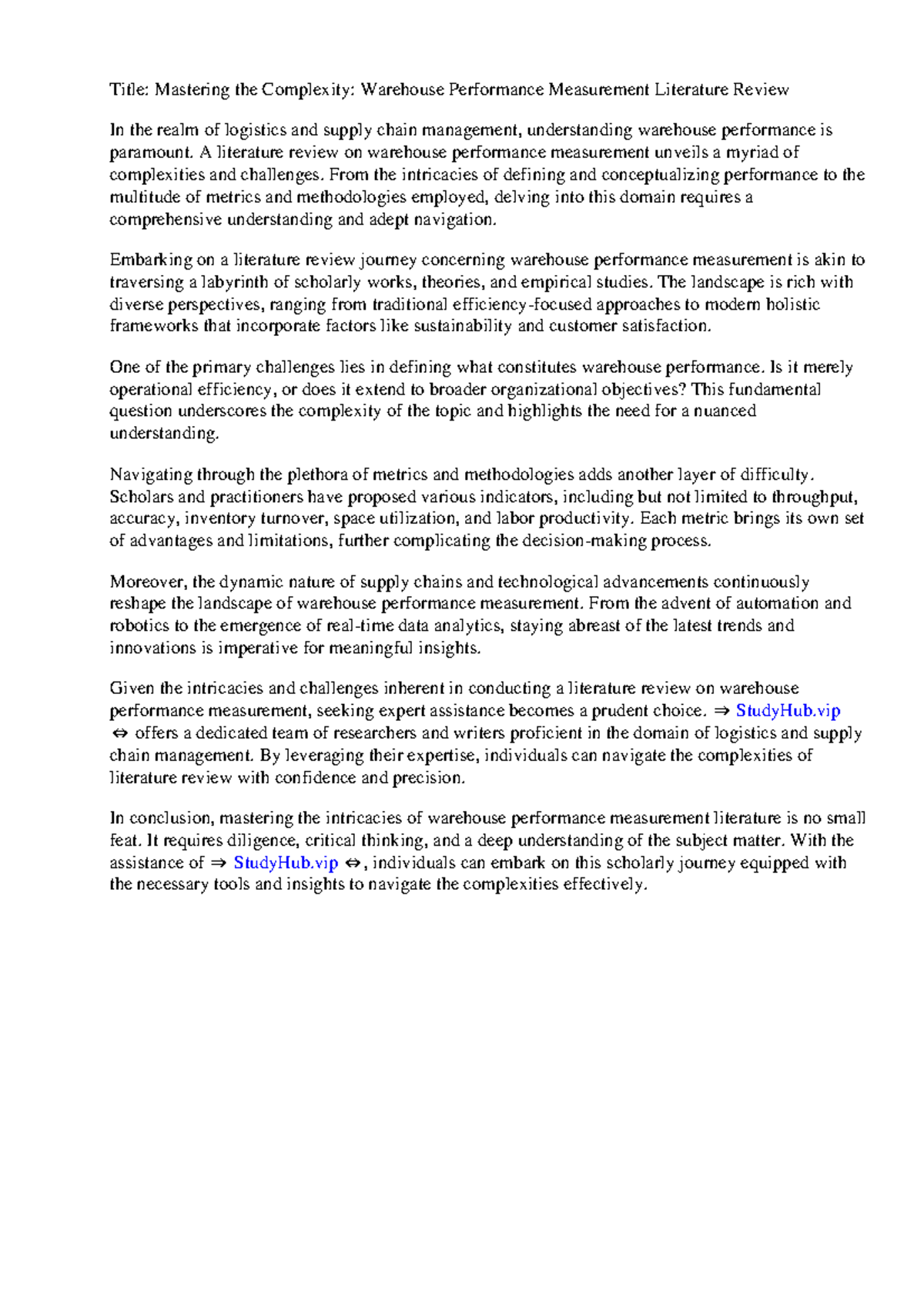 Warehouse Performance Measurement A Literature Review - A literature ...