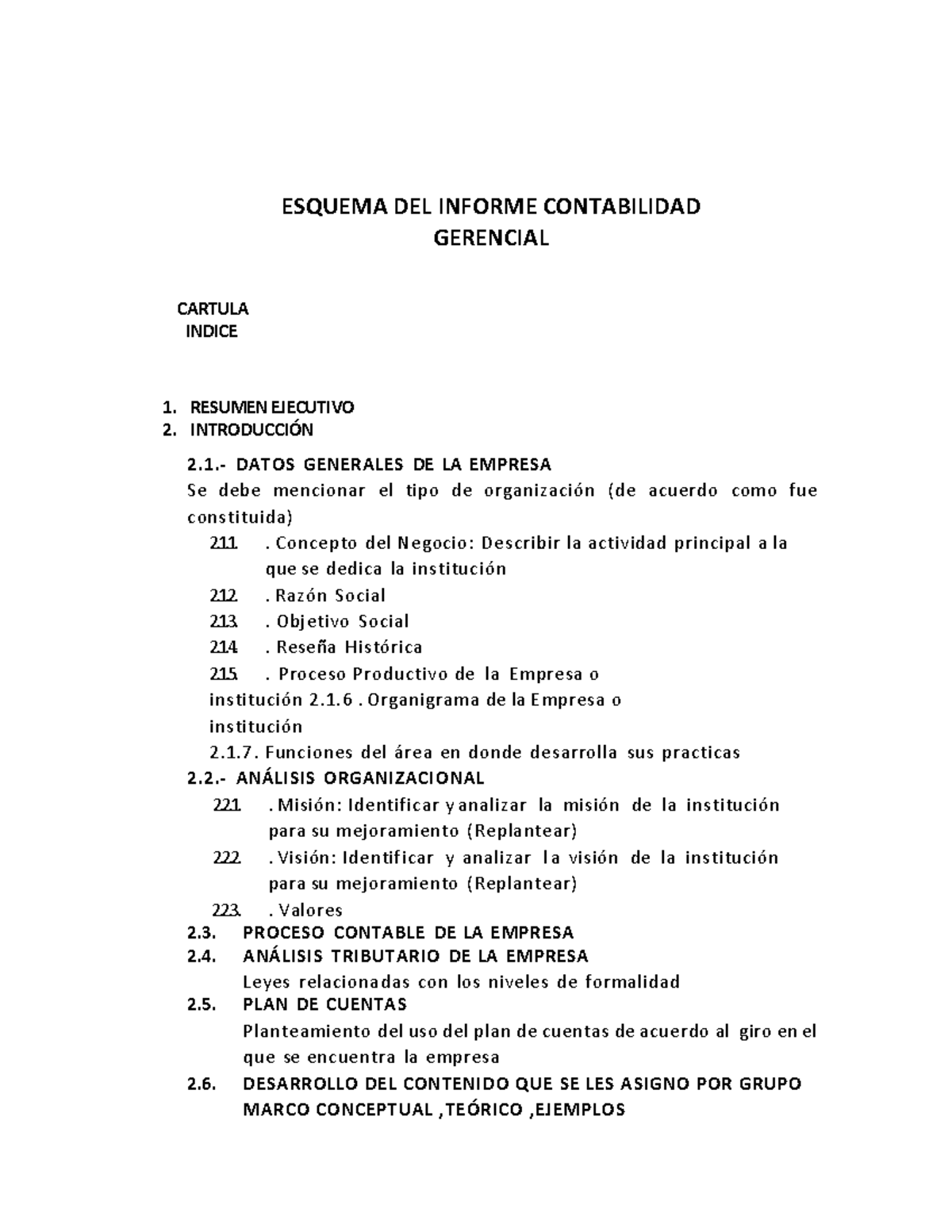 Trabajo final de contabilidad gerencias - ESQUEMA DEL INFORME ...