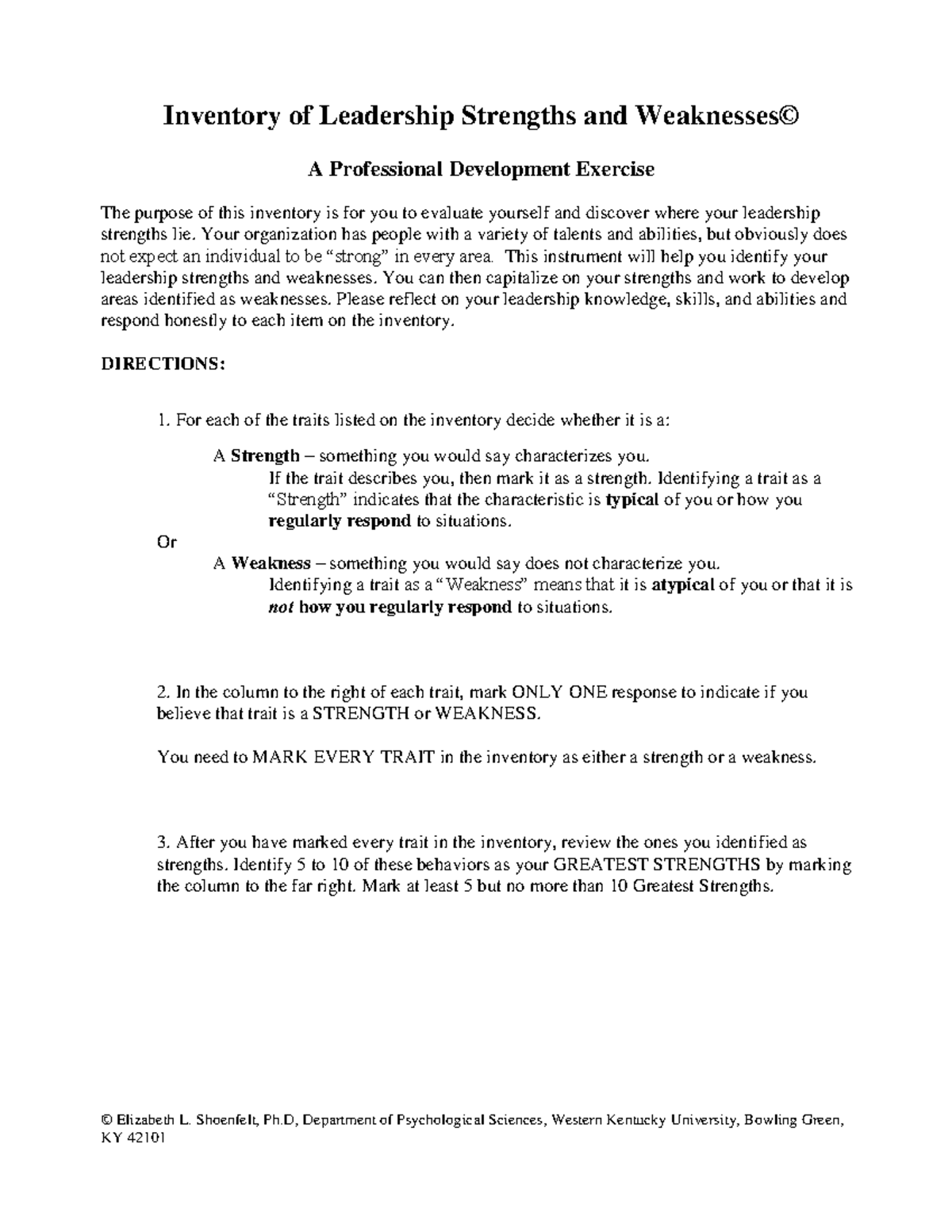 Leadership Inventory - this is - Inventory of Leadership Strengths and ...