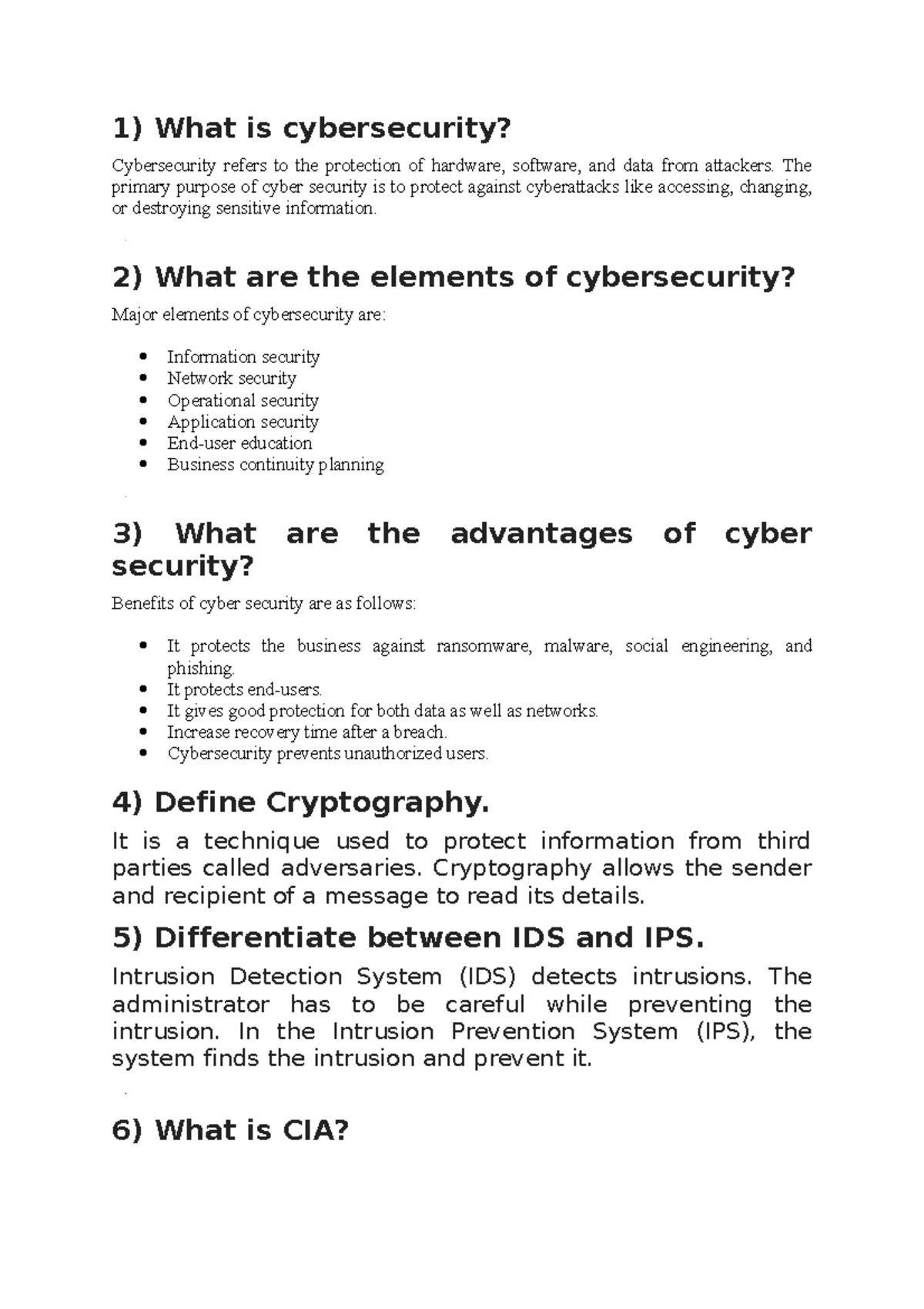2 Marks - Unit I - 1) What is cybersecurity? Cybersecurity refers to ...
