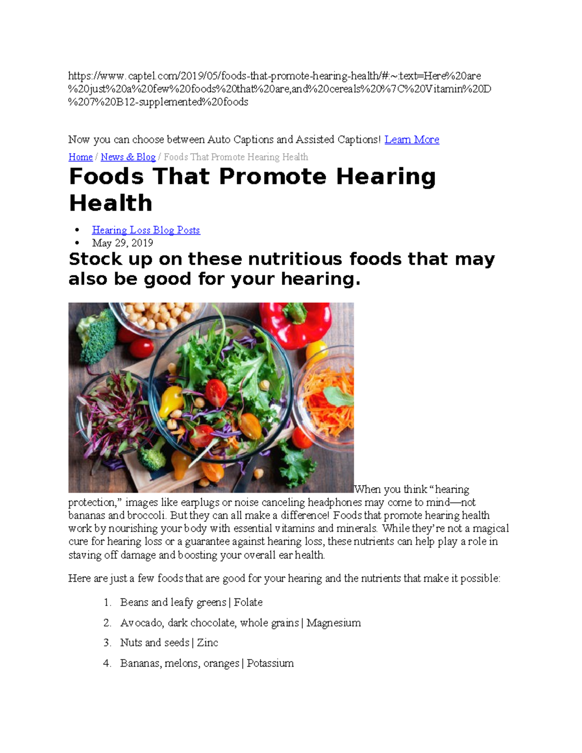 Foods That Promote Hearing Health - When you think “hearing protection ...