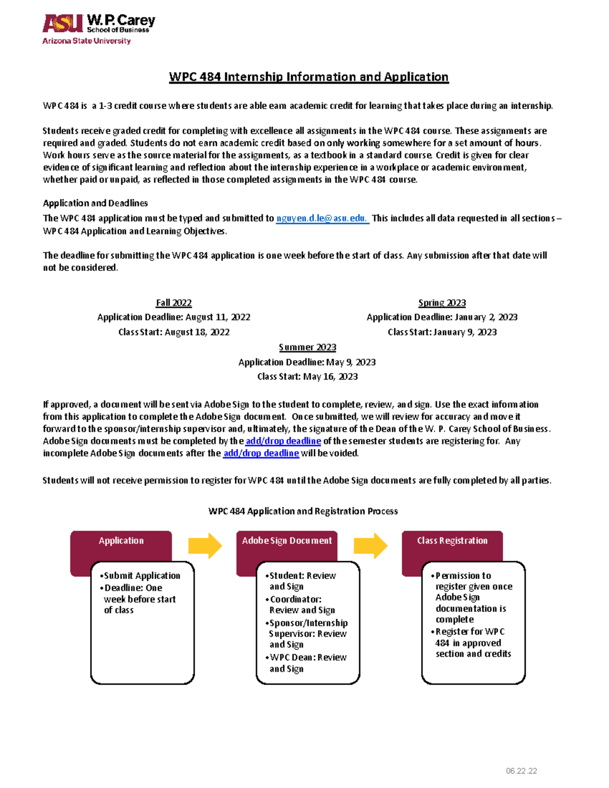 WPC 484 Internship Information and Application - Students receive graded credit for completing ...