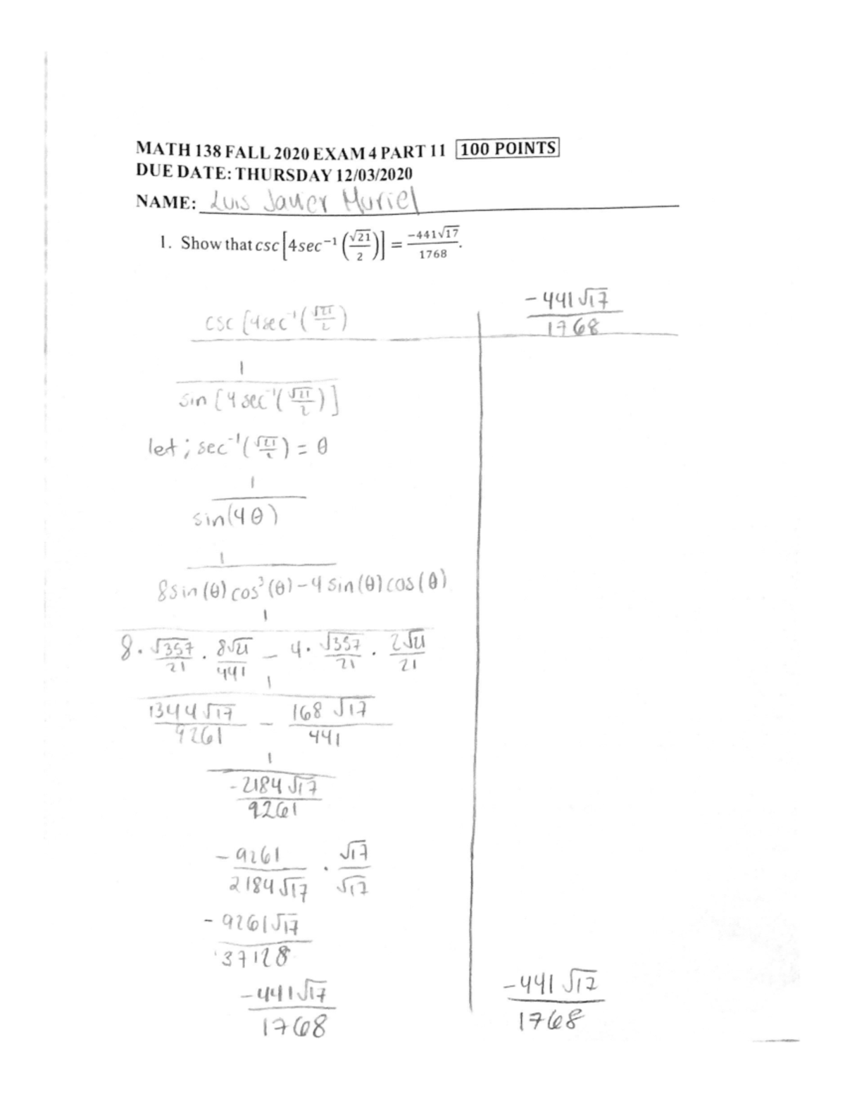 PRECALCULUS WORKED OUT PROBLEMS 3 - MATH 1284 - Studocu