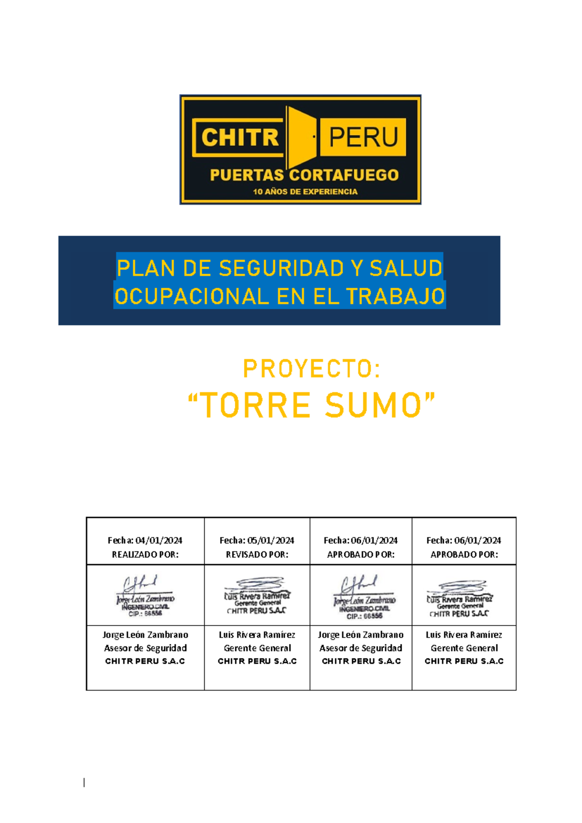 1 PLAN SST Chitr PERU SAC - | Fecha: 04/01/ REALIZADO POR: Fecha: 05/01 ...