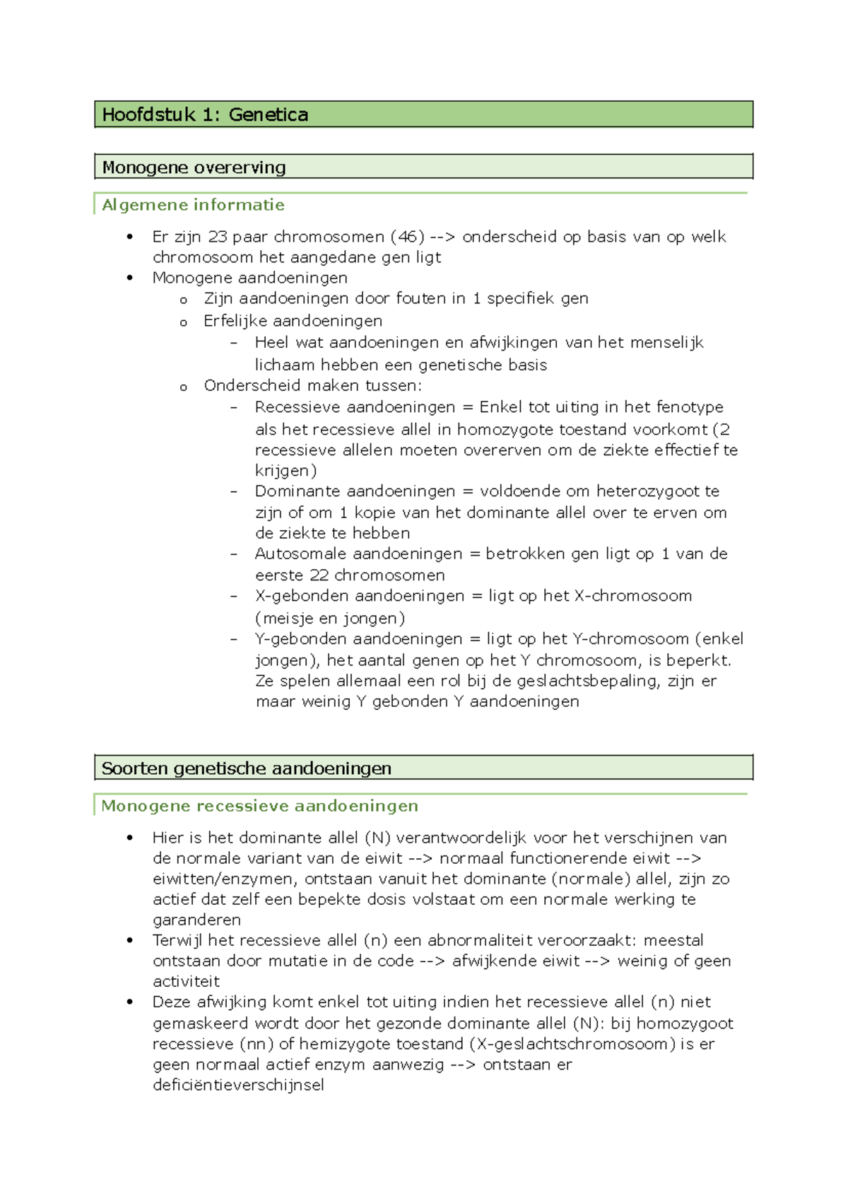 Monologe aandoeningen - Hoofdstuk 1: Genetica Monogene overerving ...