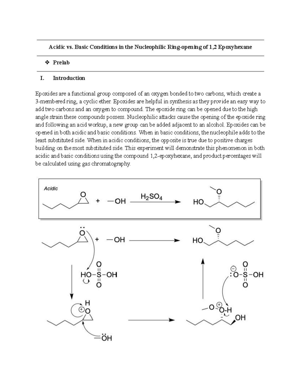 CHEM 2212L Epoxide Ring Opening - Acidic vs. Basic Conditions in the ...