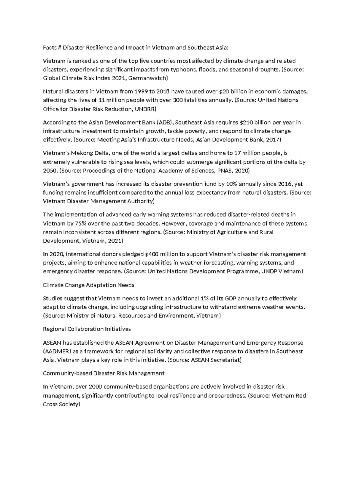 Vietnam Facts - Disaster Risk Reduction - Facts # Disaster Resilience ...