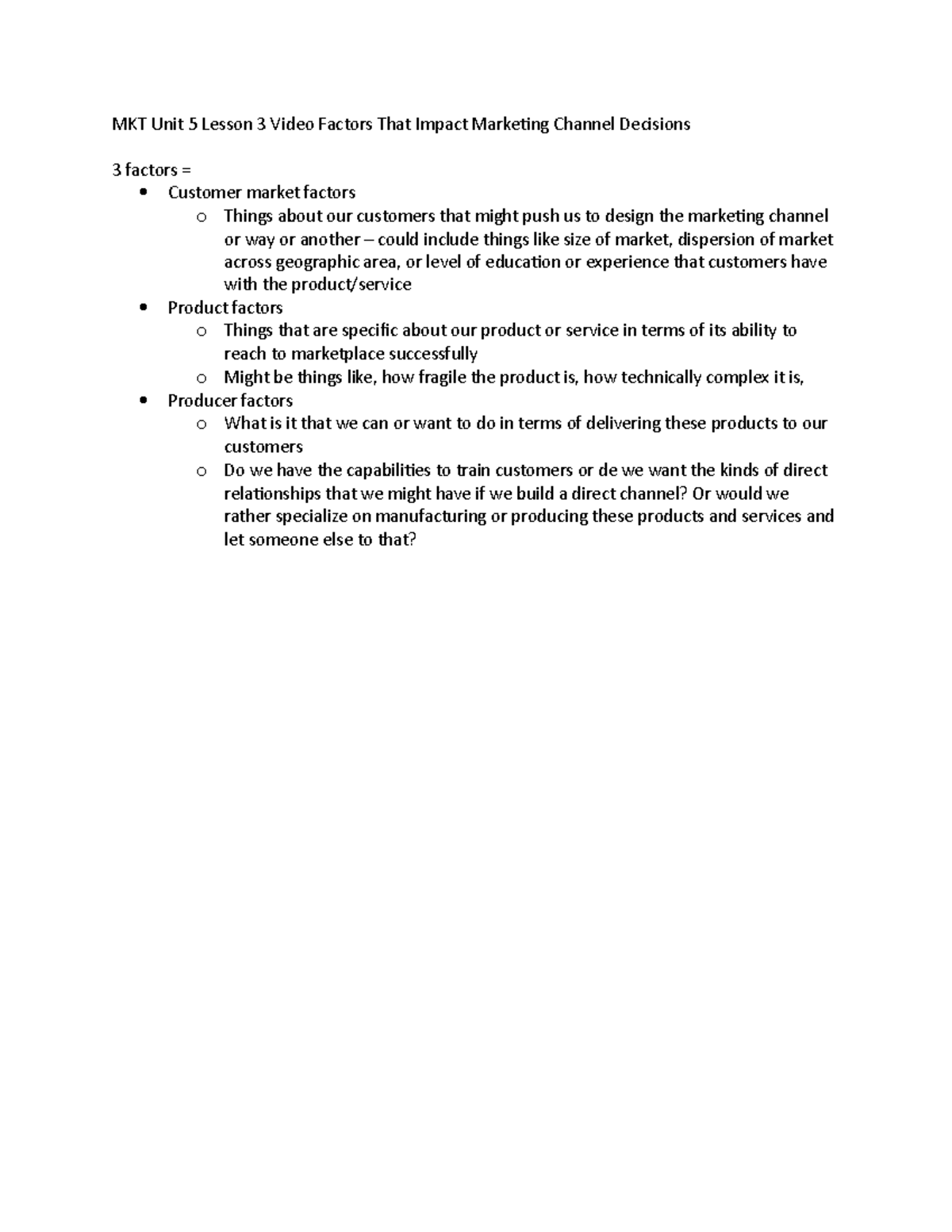 MKT Unit 5 Lesson 3 Video Factors That Impact Marketing Channel ...