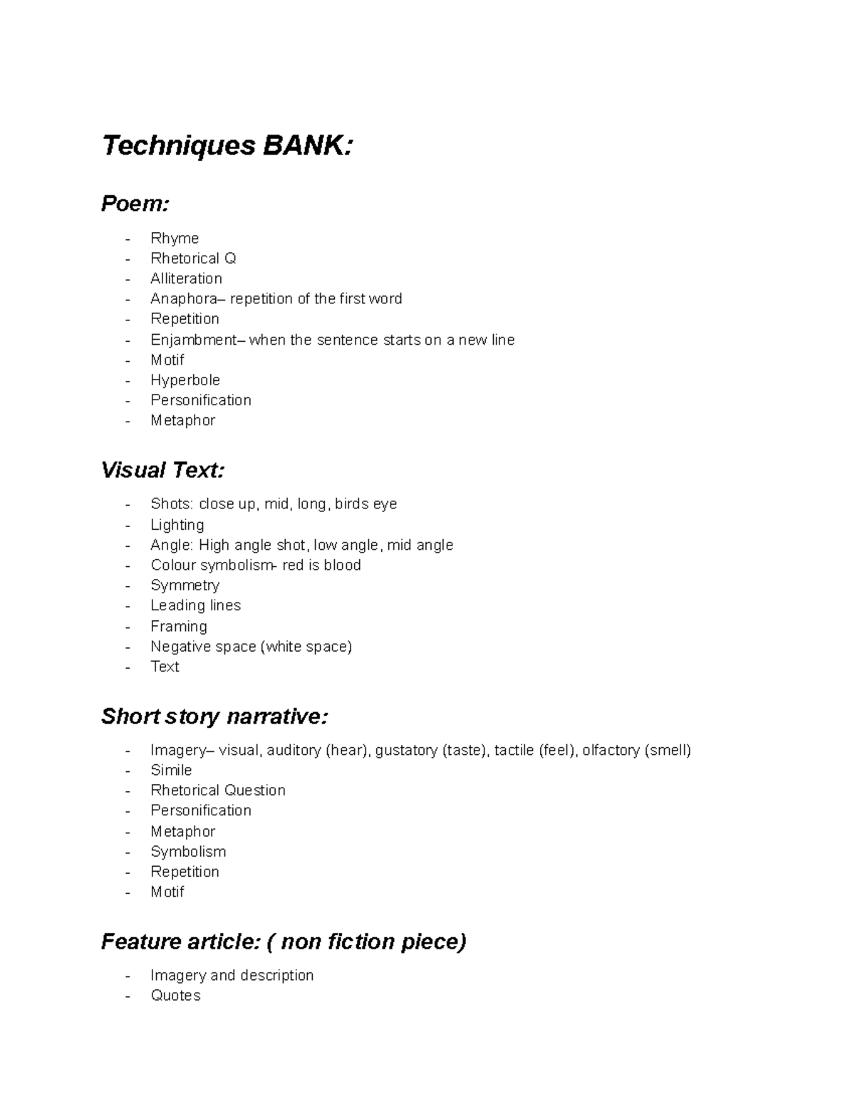 Techniques Bank - Techniques BANK: Poem: - Rhyme - Rhetorical Q ...