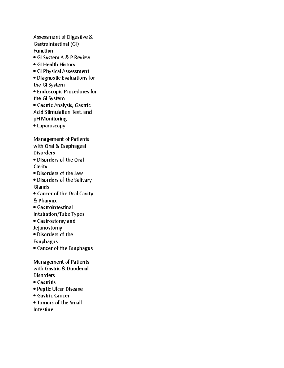 Gastro intestinal test 2 concepts - Assessment of Digestive ...
