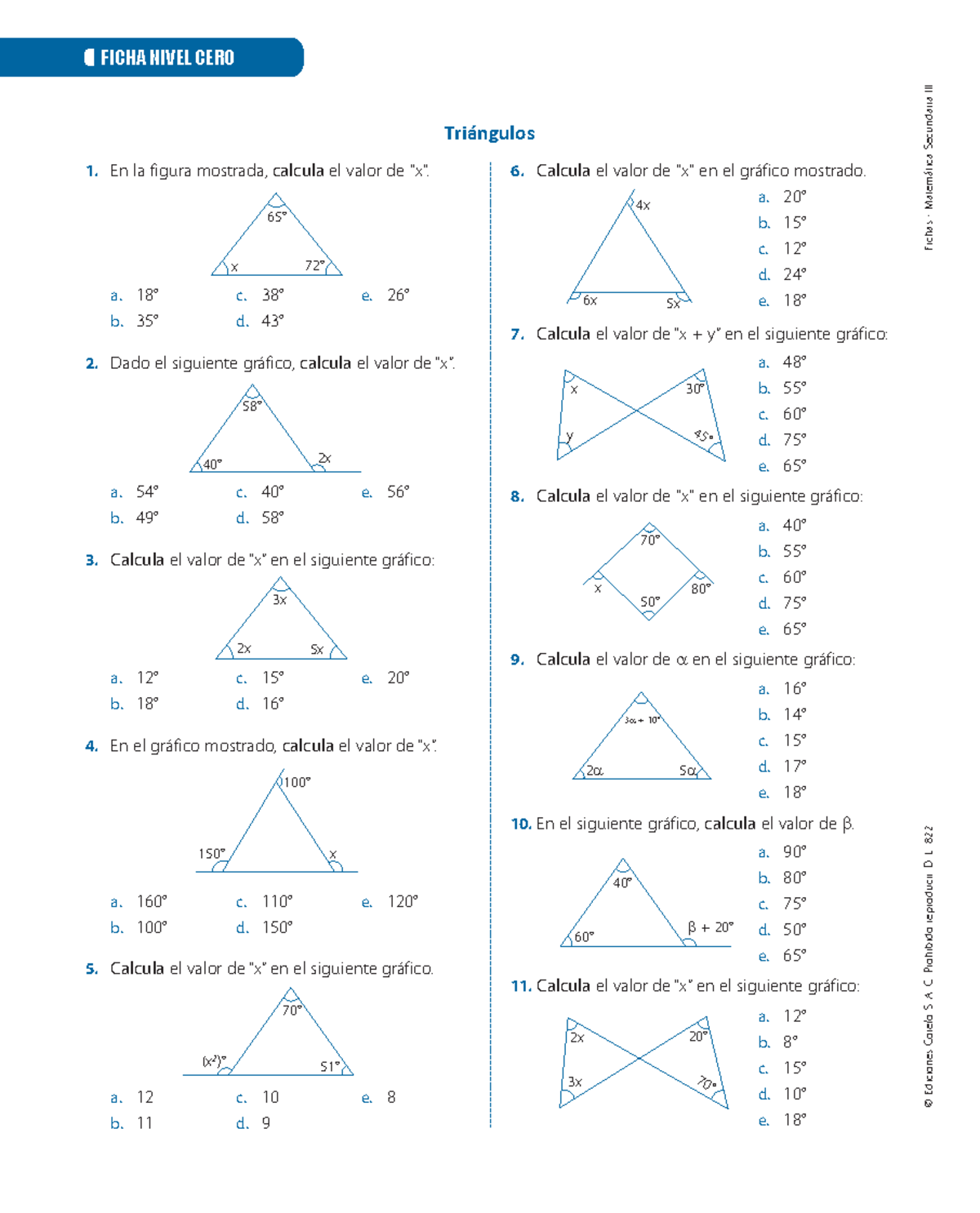 F0 Triángulos - matematica - FICHA NIVEL CERO Fichas - Matemática Secundaria III © Ediciones ...