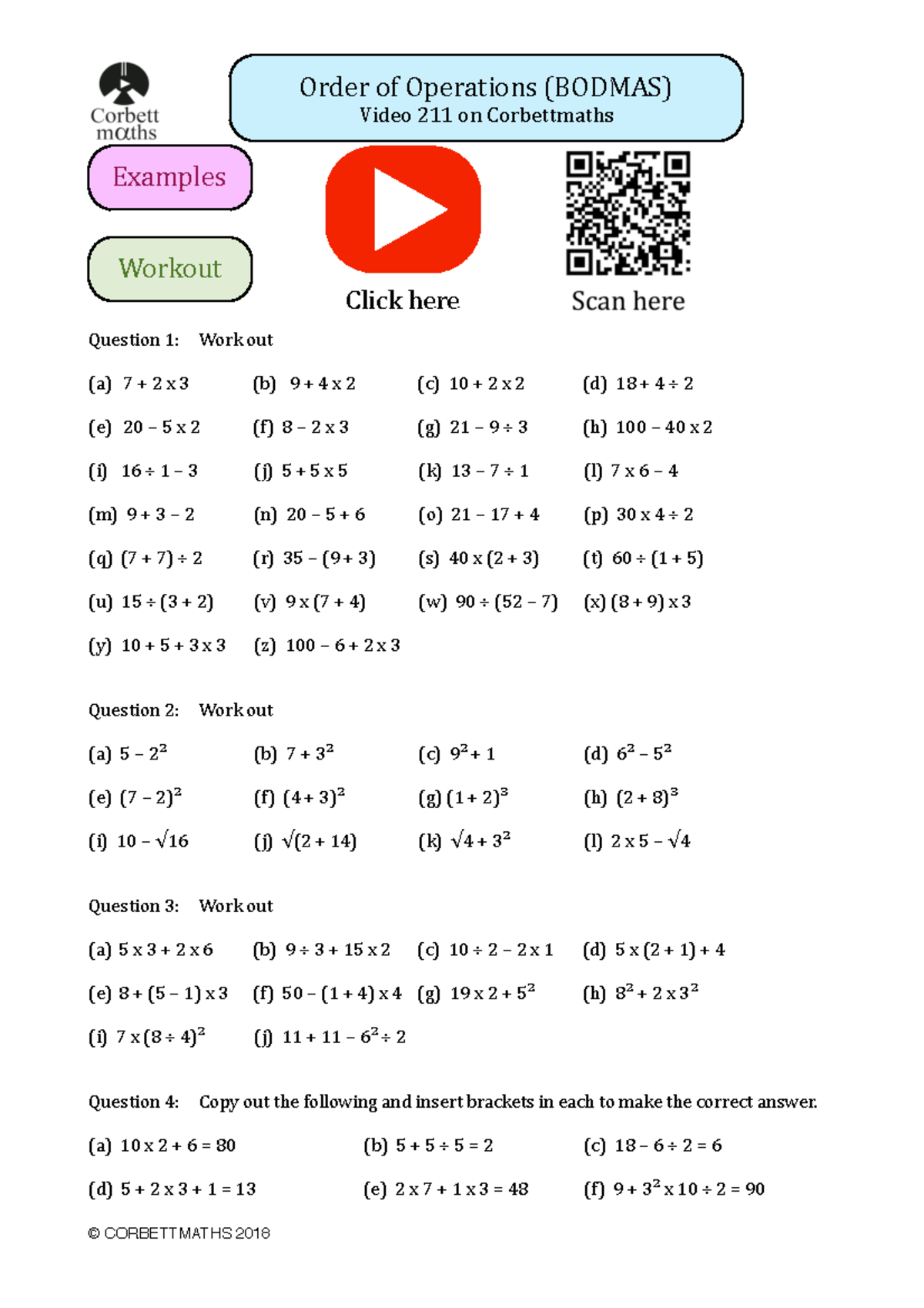 Order Of Operations Exercise 211 Pdf Order Of Operations BODMAS