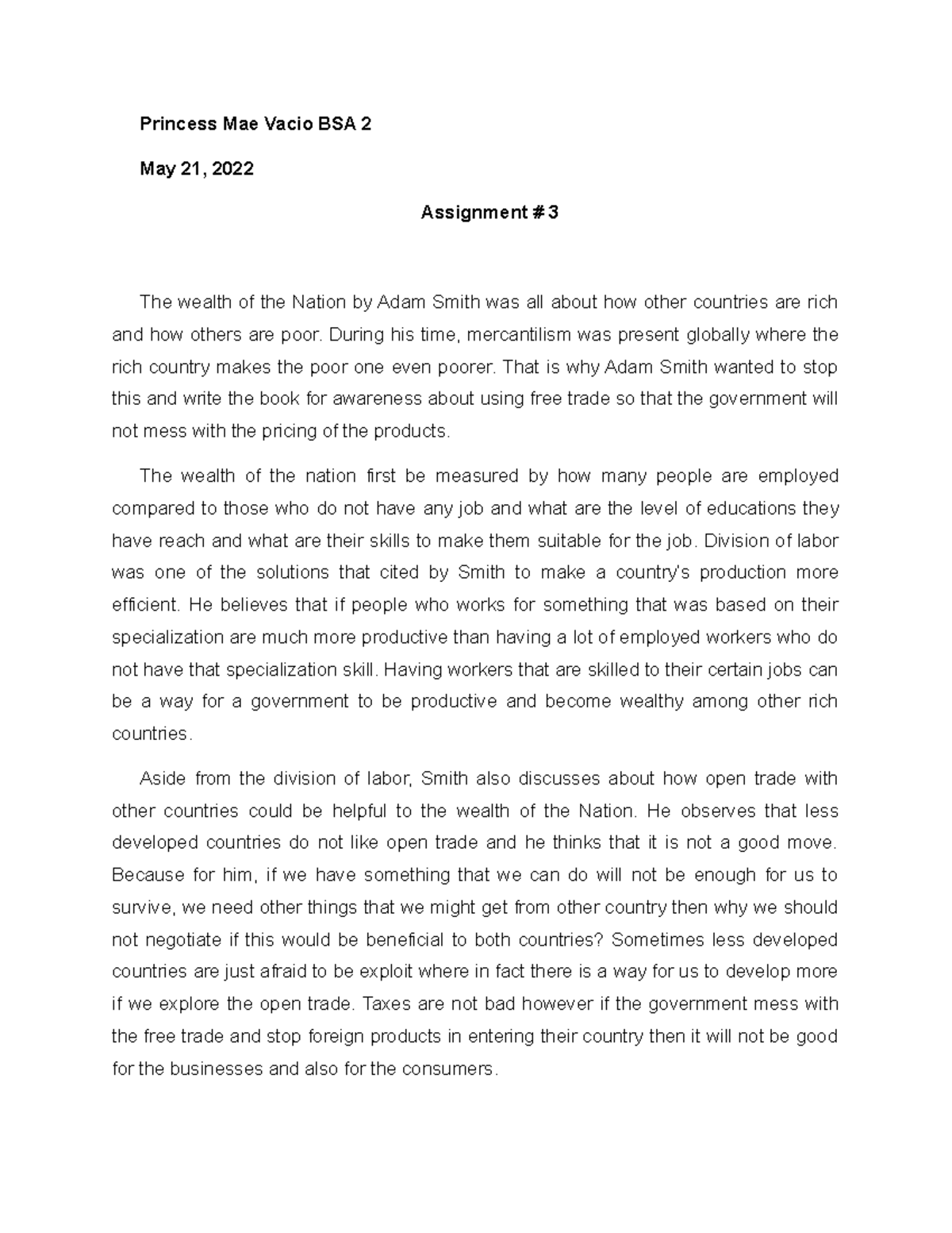 Assignmet #2 - Hahajaja - Princess Mae Vacio BSA 2 May 21, 2022 ...