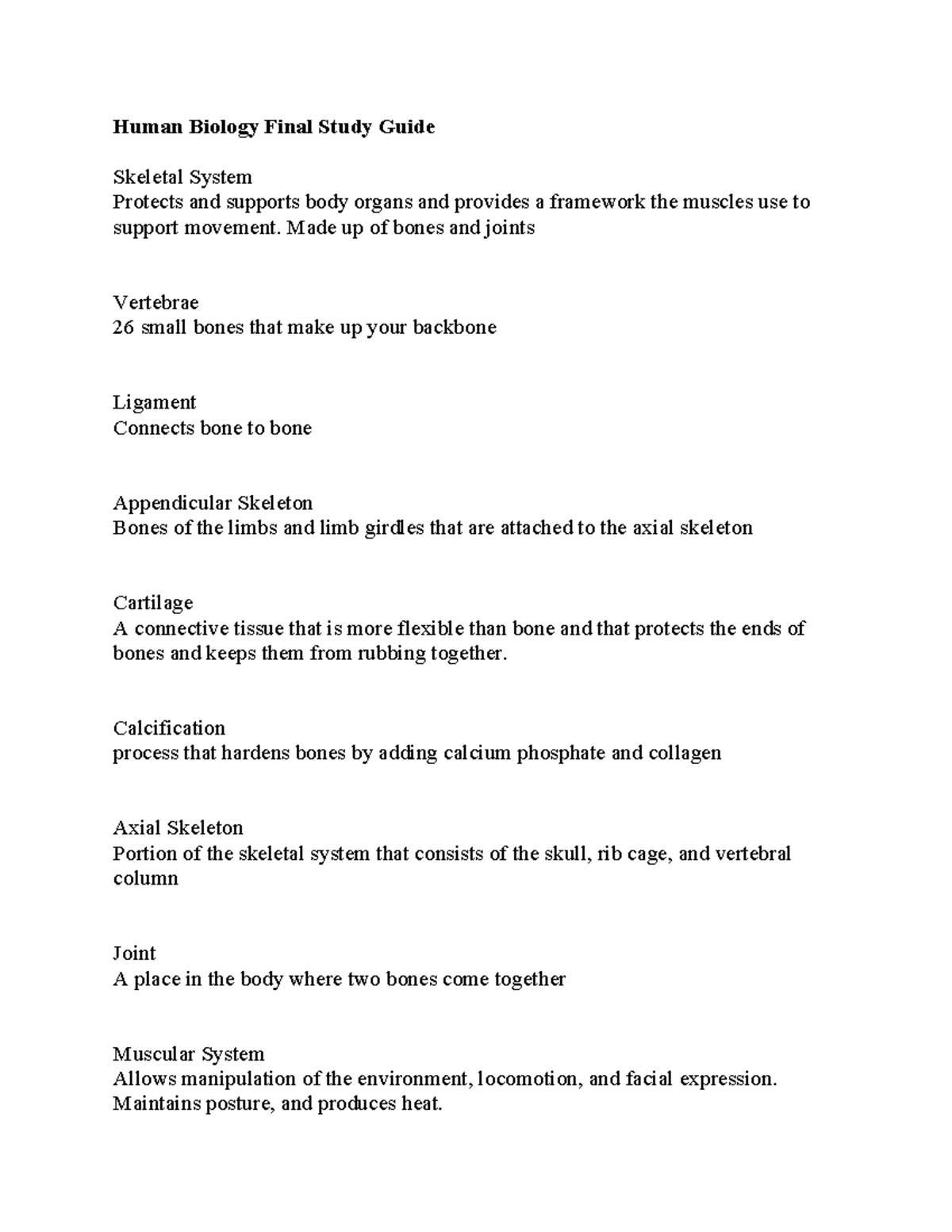 Human Biology Final Study Guide - Human Biology Final Study Guide ...