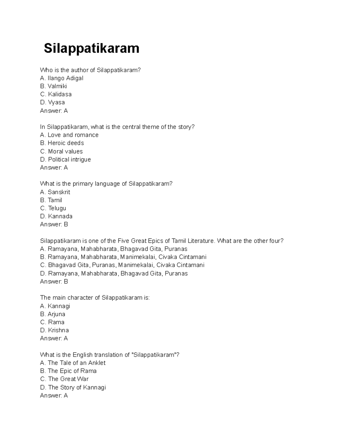icl questions the book of vanci - Silappatikaram Who is the author of ...