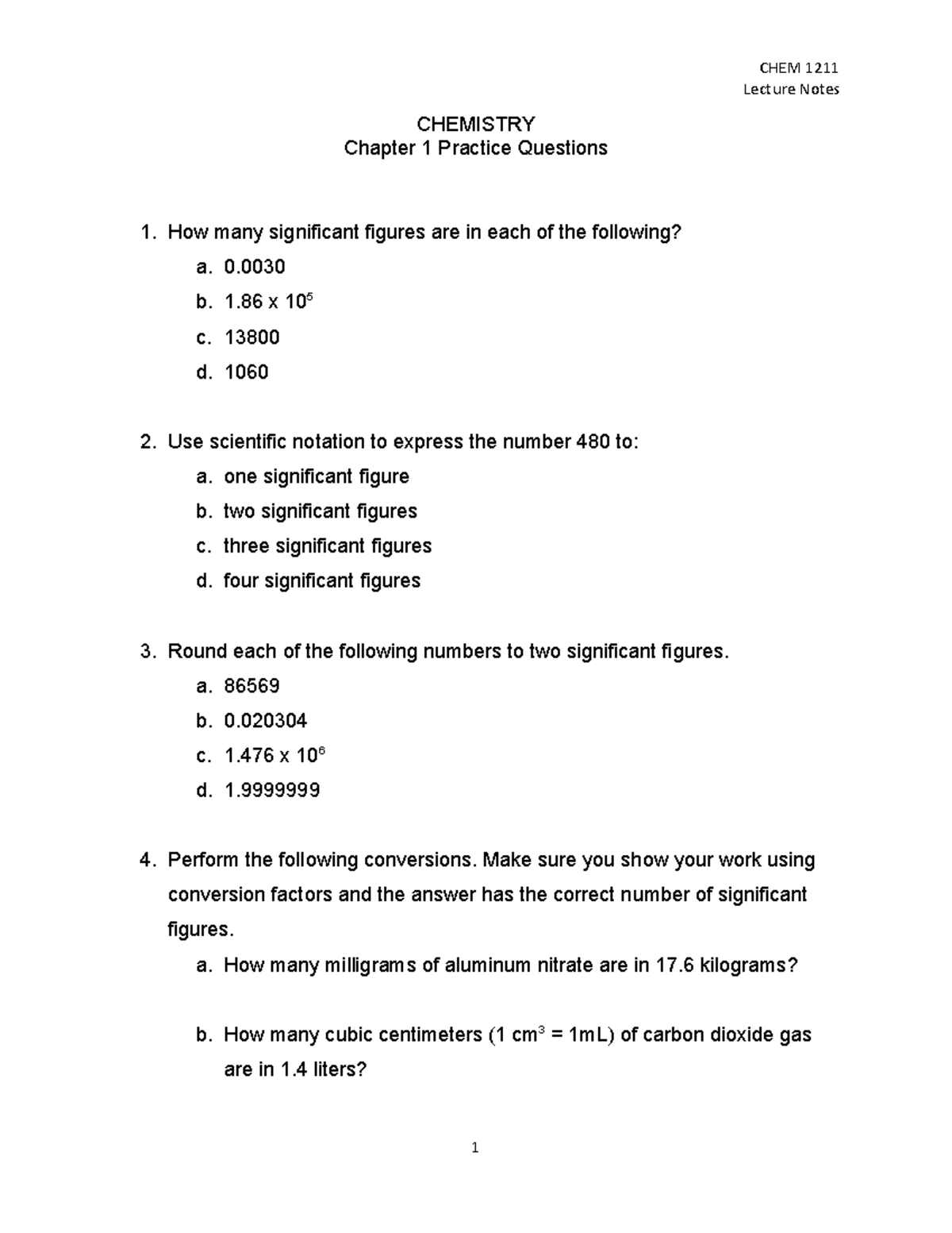 2021 CHEM 1211 Principles of Chem I Lecture Notes Matter Measurement ...